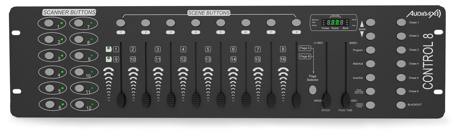 Audibax - Controlador de mesa DMX Control 8 (Black) - i9Store Brasil